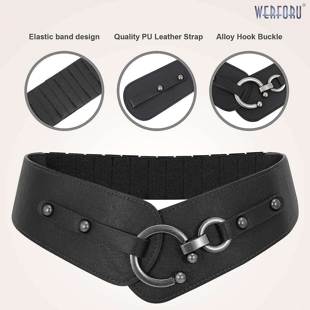 WERFORU Women Vintage Wide Elastic Thick Stretch Belt with Interlock Buckle for Dress Halloween