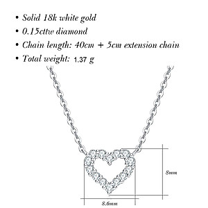 Carleen Solid Real Gold Round Diamond Small Tiny Love Open Heart Dainty Pendant Necklace Delicate Valentines Day Jewelry for Women Girls, 16+2" Solid Gold Chain