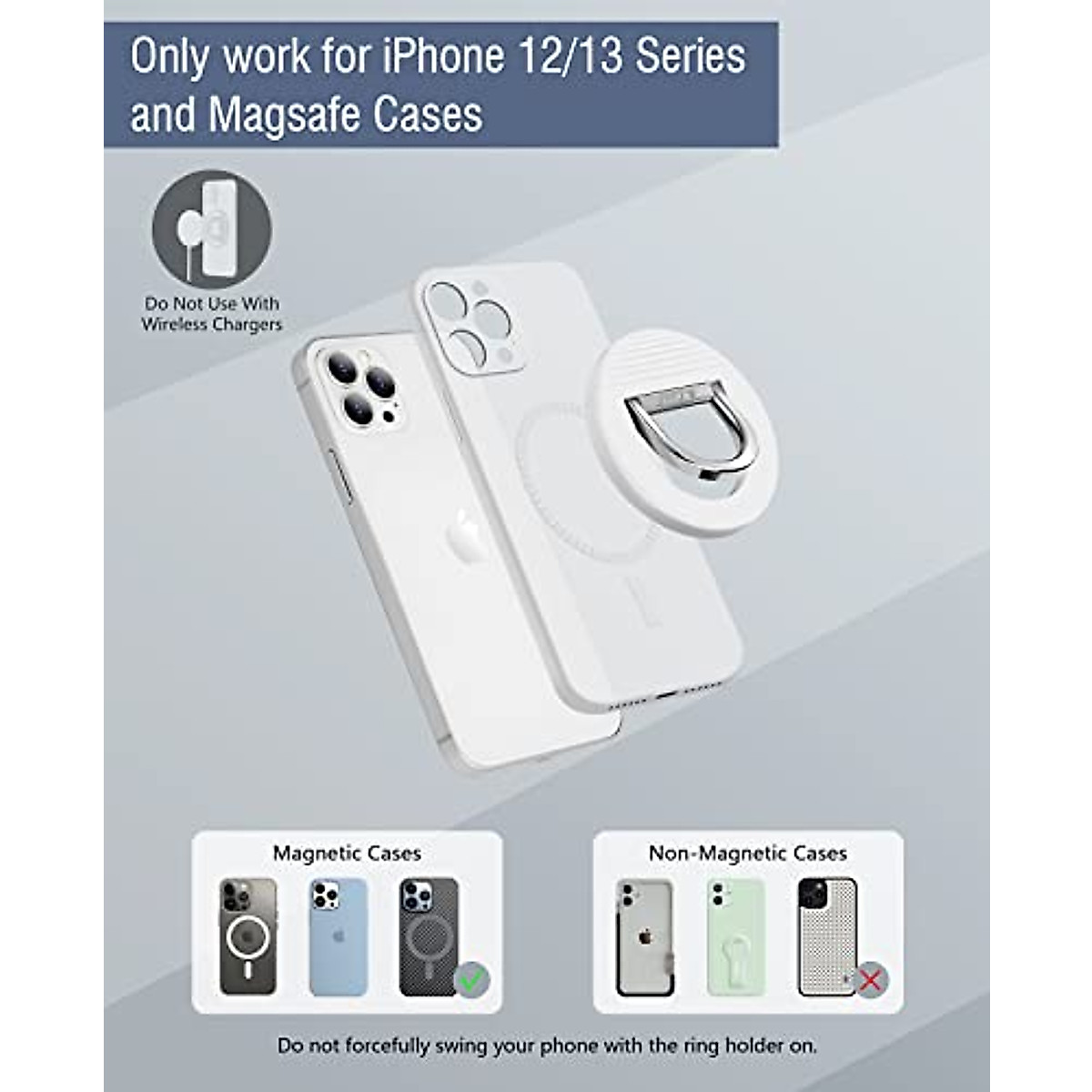 B-Land Magnetic Phone Ring Holder Compatible with MagSafe,Adjustable Finger Ring Grip, Removable for Wireless Charging,Only for iPhone 13, 13 Pro, 13 Mini, 13 Pro Max, 12, 12 Pro, 12 Mini,12 Pro Max