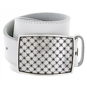 Cross Quilted Star English Silver Buckle Leather Belt for Women (White, 40)