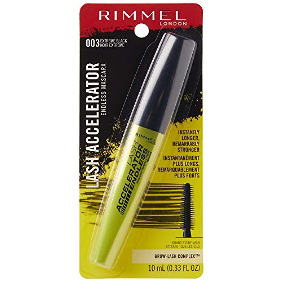 Rimmel London Lash Accelerator Endless Volume Mascara, Micro-Fiber Formula, No Clumps, Grow-Lash Complex, 003, Extreme Black, 0.33 oz