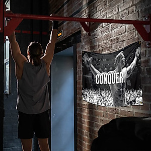 Arnold Schwarzenegger Conquer Motivational Inspirational Office Gym Wall Decor Flag Banner，3x5 Feet Flag Funny Poster Durable Man Cave Wall Flag with Brass Grommets This beautiful entertaining banner