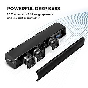 Wohome 2.1 Small Sound Bars for TV, Built-in Subwoofer with 6 Levels Voice Enhancement, 16 Inches Bluetooth 5.3 Soundbar Speakers with Optical/AUX/USB Connection (Renewed)