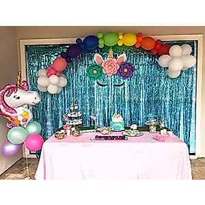 Blukey 2-Packs 3.2ft x 8.3ft Turquoise Metallic Tinsel Foil Fringe Backdrop Curtain for Wedding Christmas Halloween New Year