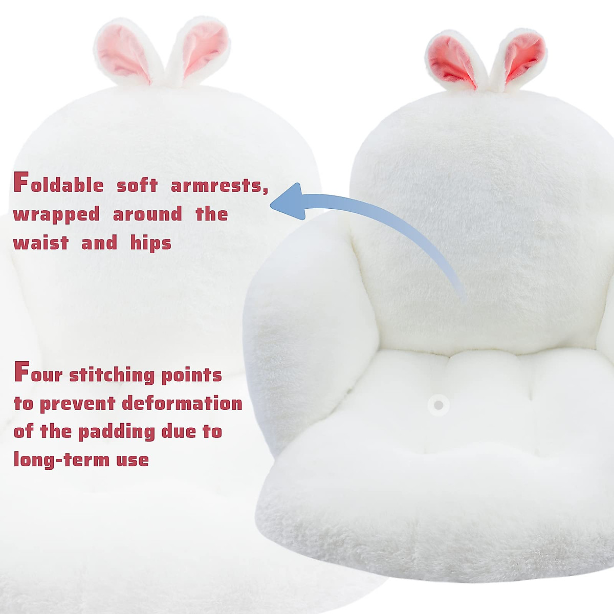 QYA Computer Chair Cushion White, Cute Seat Cushion with Backrest Non-Slip, Kawaii Chair Pillow for Gamer Chair, Comfy Chair Cushion for Bedroom (32"x 18", White Bunny)