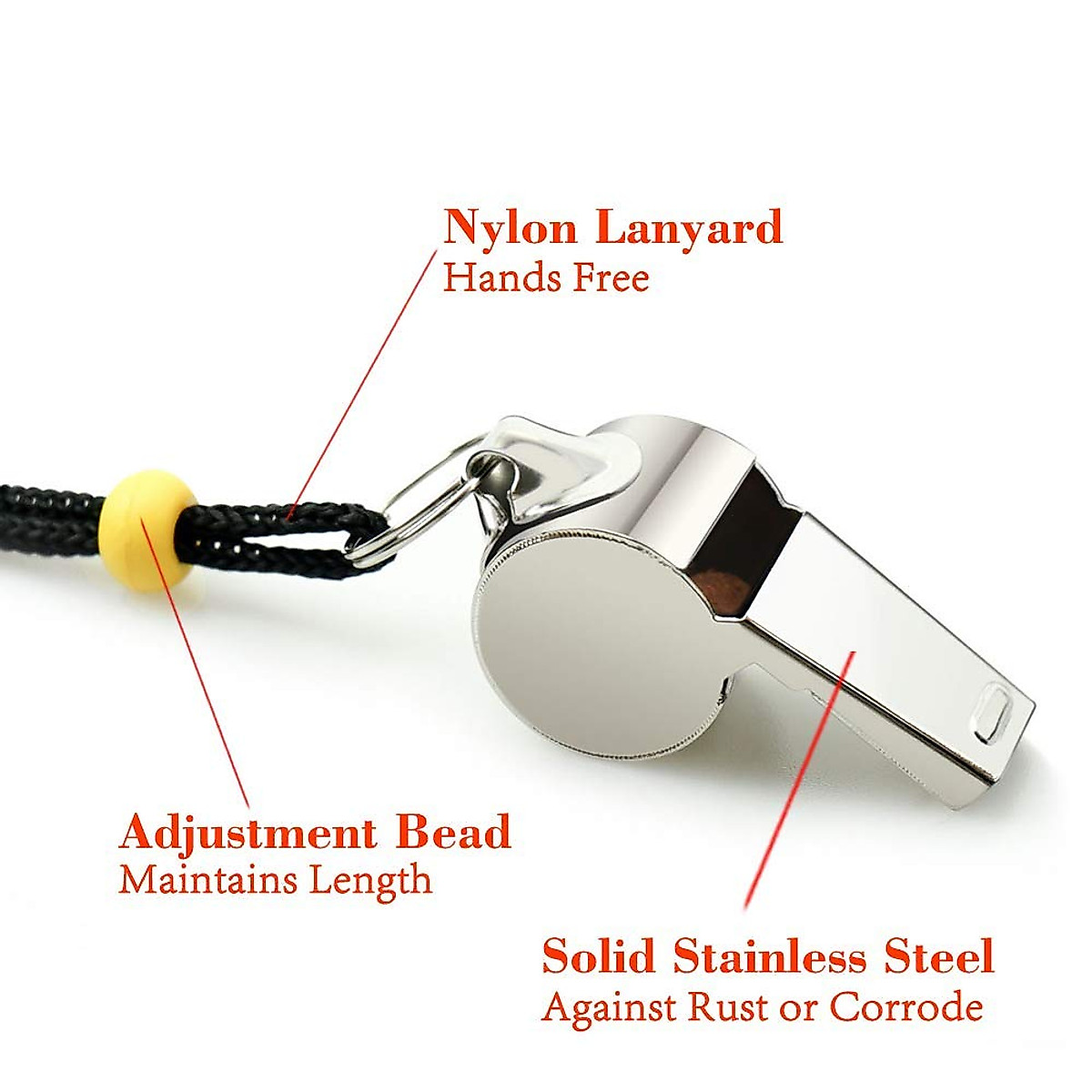 Hipat Whistle, 2 Pack Stainless Steel Sports Whistles with Lanyard, Loud Crisp Sound Whistles Great for Coaches, Referees, and Officials (Silver(Stainless Steel))