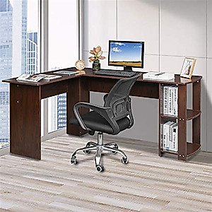 INXXCOROO Basyll L-Shaped Corner Desk Home Office Workstation with Hutch Bookshelves - Sturdy Wooden Computer Table for Laptop and Study