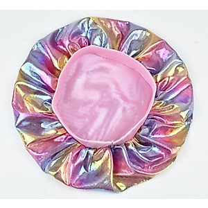 Kids Bonnets for Girls Sleeping Bonnets for Kids Curly Hair Satin Sleep Caps for Kids Shower Caps Satin Night Cap for Kids (Colorful Blue + Pink)