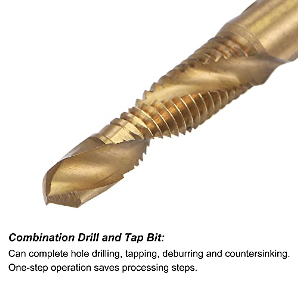 uxcell Combination Drill and Tap Bit, 1/4" Hex Shank M6 x 1 Metric Titanium Coated High Speed Steel 4341 Spiral Flute Drilling Tapping Tool Extra Long
