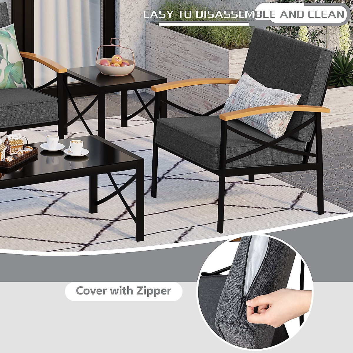 JAMFLY 5 Piece Outdoor Metal Patio Furniture Sectional Set, Outdoor Metal Furniture Patio Conversation Sets with Coffee Table for Patio,Backyard,Balcony