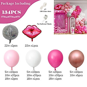 Dumilla Pink Balloon Garland Arch Kit, 134PCS Hot Pink Light Pink Rose Gold White Balloons with Silver Disco Ball Balloon for Girls Women Birthday Princess Theme Bridal Shower Baby Shower Decorations