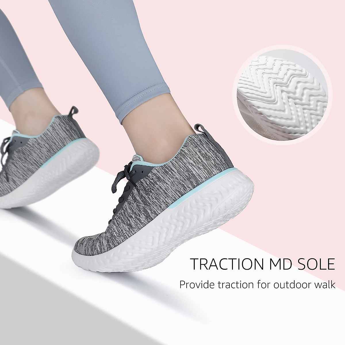 STQ Tennis Shoes for Womens Athletic Workout Sneakers Ultra Lightweight Lace up Running Shoes Grey/AQUE US 8