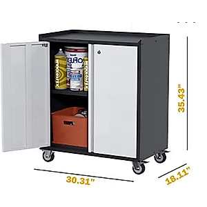 Garage Metal Storage Cabinet with Wheel for Home Garage/Adjustable Shelves, Lockable, Stiffener and Bumpers Design, Six Cabinets…