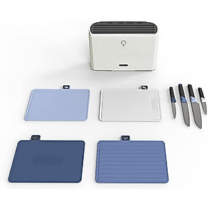 Charmline Smart Cutting Board And Knife Set With Holder, 4 Color Coded Chopping Boards, 4 Knives, Drying Holder Organizer For Kitchen, Smart Home Gadgets,Blue