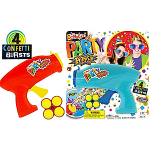 Confetti Party Poppers Gun Party Supplies (1 Gun 4 Shots) Plus Sticker Reusable Multicolor Metallic Confetti Poppers Gun Confetti Gun Party Favors Kids & Adults Birthday Parties Crazy Hour Fun 955-1s