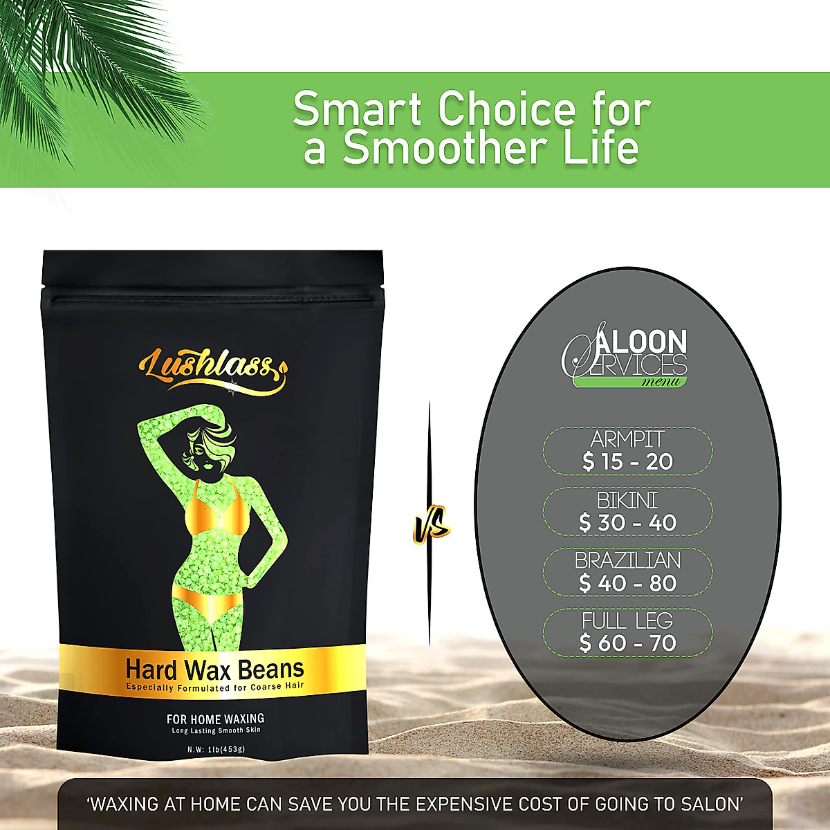 Lushlass Hard Wax Beads Hair Removal Wax for Coarse Hair 2.5LB - Painless Wax Beans Hair Removal Waxing Beads All Skin types