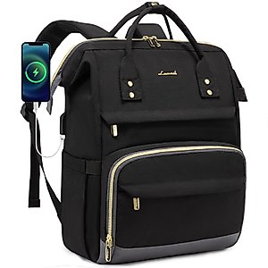LOVEVOOK Laptop Backpack Women,15.6 Inch Wide-open Travel Computer Backpack Purse for Women with USB Port,Waterproof Teacher Nurse Work Laptop Bag College Back Pack,Black-Grey