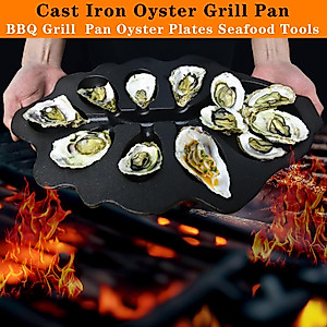 BOLVOUD Cast Iron Oyster Grill Pan, Cast-Iron Oyster Pan for Oven Grill