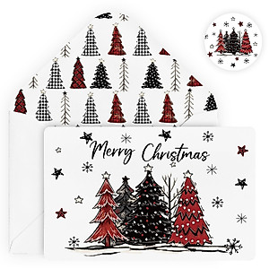 Artoid Mode 24 Pack Merry Christmas Thank You Cards Star Snowflake Xmas Tree Greeting Cards Gift With Envelope Sticker Blank Note Cards for Birthday Wedding Baby Shower Bridal Shower, 4 x 6 Inch