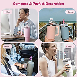 Stanley Straw Cover, 6PCS Silicone Straw Cover Cap for Stanley 40&30 Oz Cup, 10mm 0.4in Leak-Proof Straw Toppers, Cute Stanley Cup Accessories, Straw Cap Stopper for Reusable Straws Tip Lids(Pink)