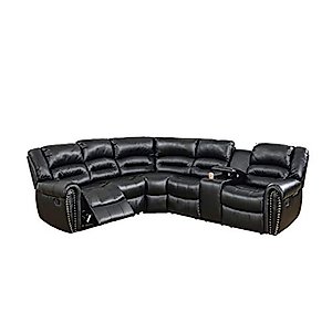 Poundex Tamanna Black Bonded Leather Reclining Sectional Sofa