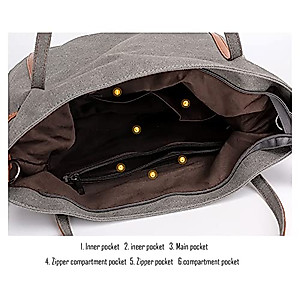 Canvas Shoulder Handbag Tote Bags for Women Top Handle Satchel Handbags Messenger Bag Purse with Adjustable Shoulder Strap (Black)