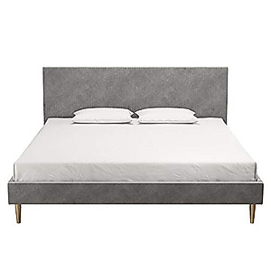 Mr. Kate Daphne Upholstered Headboard and Modern Platform Frame Bed, King, Light Gray Velvet