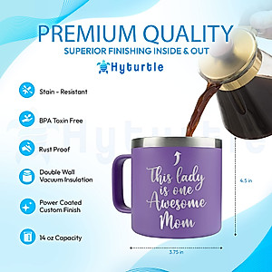 Hyturtle This Lady is One Awesome Mom Coffee Purple Mug/Tumbler 14oz Gift For Women, Mothers Day Gifts For Mom From Daughter, Son, Kids - Birthday, Christmas Gift Ideas For Mom, Her