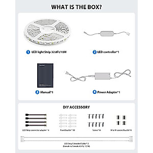 Maxonar LED Strip Lights Works with Alexa 32.8Ft/10M WiFi Wireless Smart Phone Controlled DIY Kit SMD 5050 RGB Multicolor Indoor Waterproof IP65 600LEDs Strip Light ,Works with Amazon Echo&Google Home