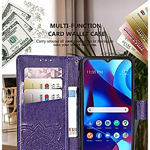 KRHGEIK Designed for Moto G Pure Phone Case Wallet,Women Butterfly Embossed PU Leather Protective Case with Kickstand Card Holder Slots Wrist Strap Flip Cover for Motorola Moto G Pure(Purple)