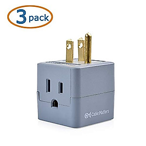 [UL Listed] Cable Matters 3-Pack 3 Outlet Wall Adapter (3 Outlet Power Cube Tap, Outlet Splitter, Multi Plug Outlet, 3 Way Plug Adapter, Outlet Extender) in Gray