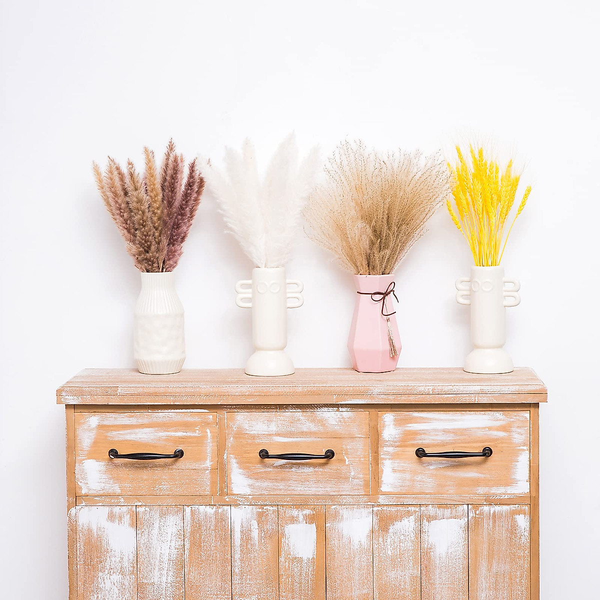 Pampas Grass 100Pcs Dried Pampas Grass Decor Fluffy Pompous Grass Mini Dried Flower Bouquet for Boho Home Decor