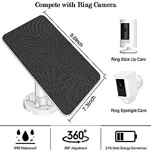 Solar Panel for Ring Camera, 6W Ring Solar Panel for Spotlight Cam Battery, Solar Panel for Ring Stick Up Cam Battery,5V Ring Camera Solar Panel Charger with Barrel Plug Connector