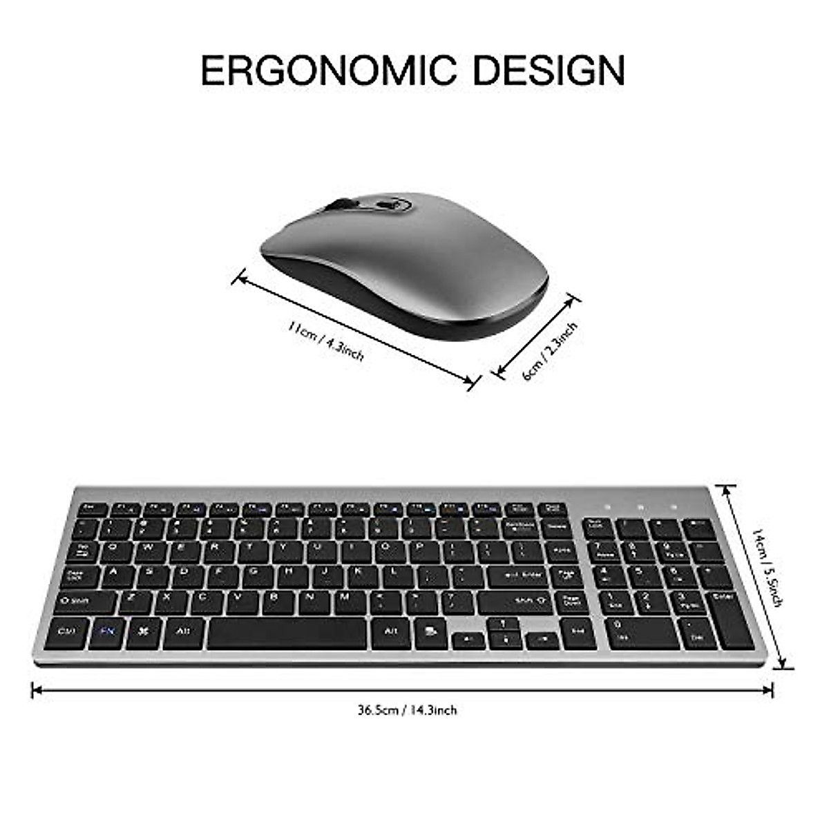 Wireless Keyboard and Mouse Combo, cimetech Compact Full Size Wireless Computer Keyboard and Mouse Set 2.4G Ultra-Thin Sleek Design for Windows, Computer, Desktop, PC, Notebook, Laptop - Grey