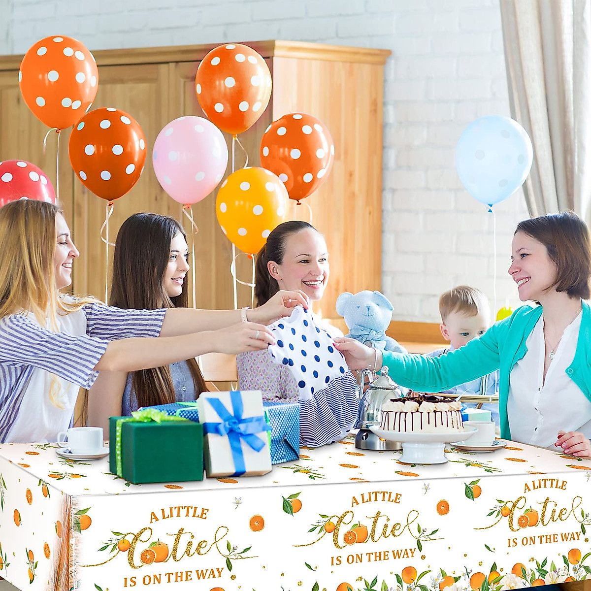 Little Cutie Tablecloth Orange Fruit Party Supplies Little Cutie is on The Way Disposable Plastic Table Cover for Citrus Baby Shower Birthday Tangerine Party Decoration, 54 x 108 Inches (3 Pack)