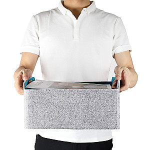 Welaxy storage baskets Felt Foldable Cube bin Shelf Bins Organizer Felt box for Kids Toys Magazine Books Clothes for Office Bedroom Closet Babies Nursery (Turquoise x 3)