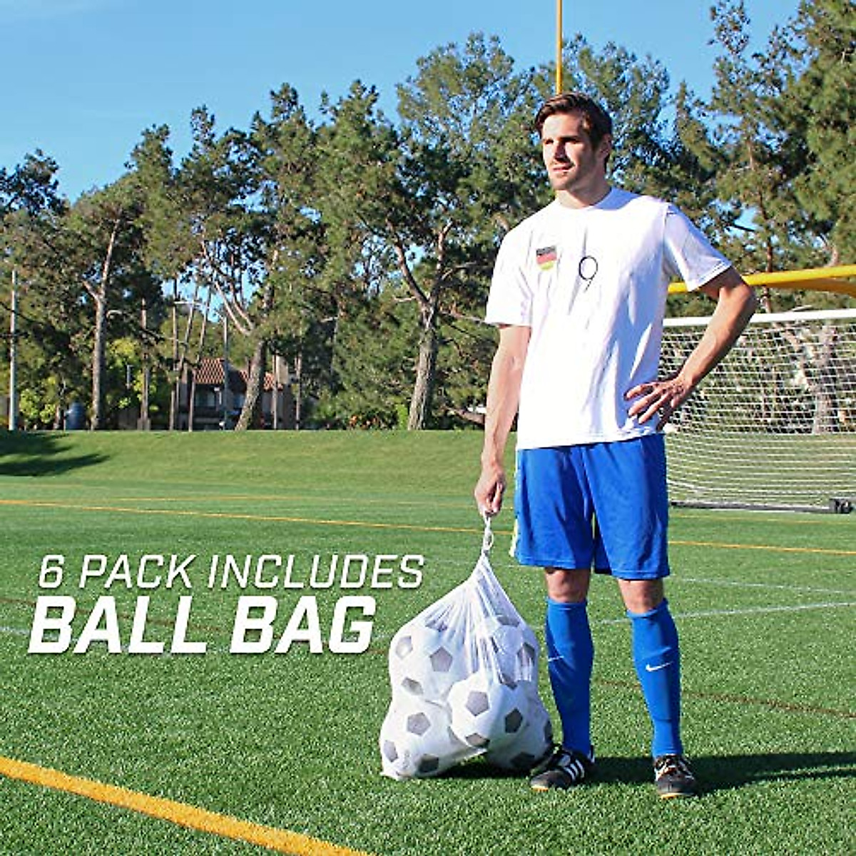 GoSports Classic Black and White Soccer Ball with Premium Pump - Available as Single Balls or 6 Pack - Choose Your Size