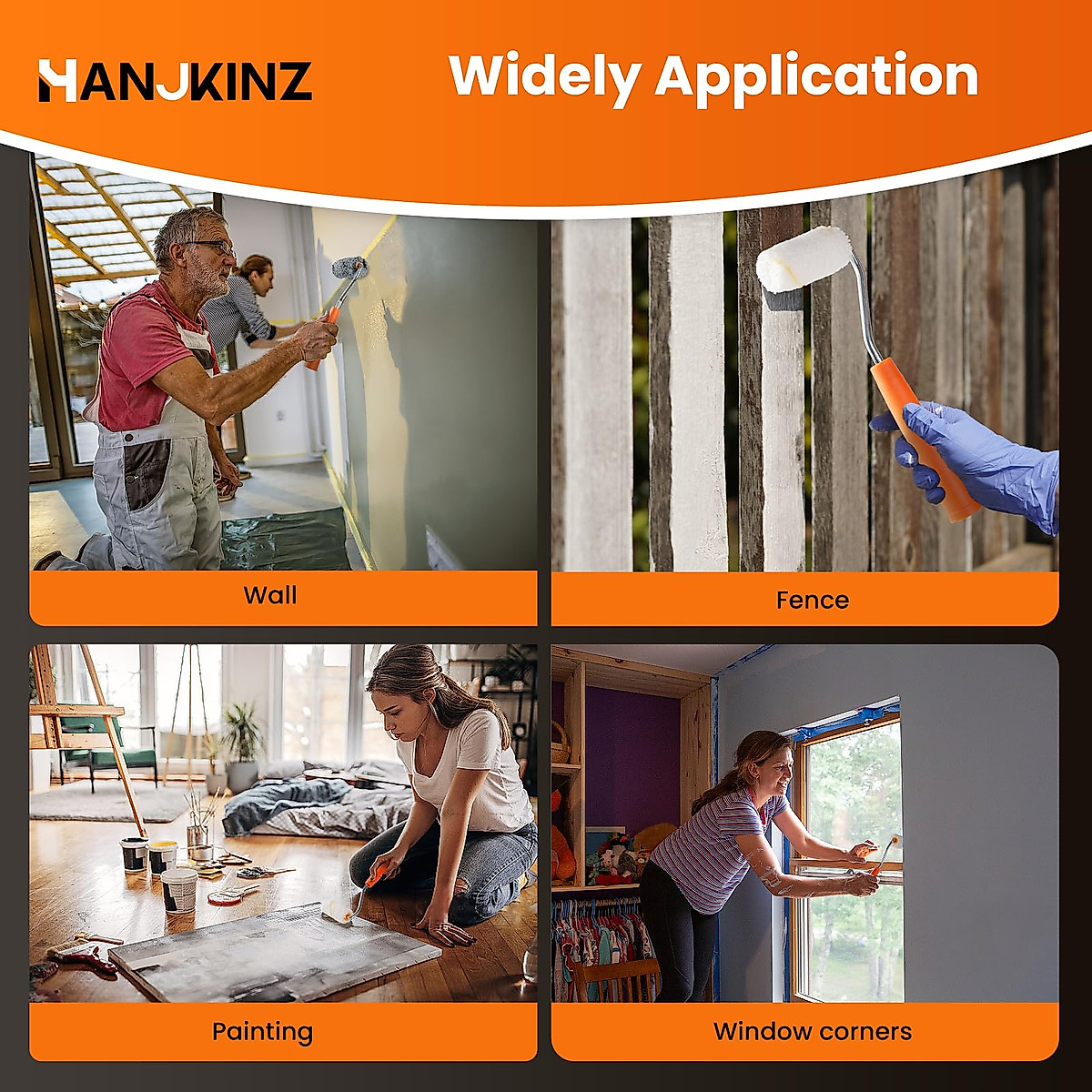 HANJKINZ Paint Roller kit, 2 Inch 15 Pack Small Paint Roller Kit with Microfiber Paint Roller Covers, Paint Tray, Paint Tray Liner, Mini Paint Roller for Painting Corners