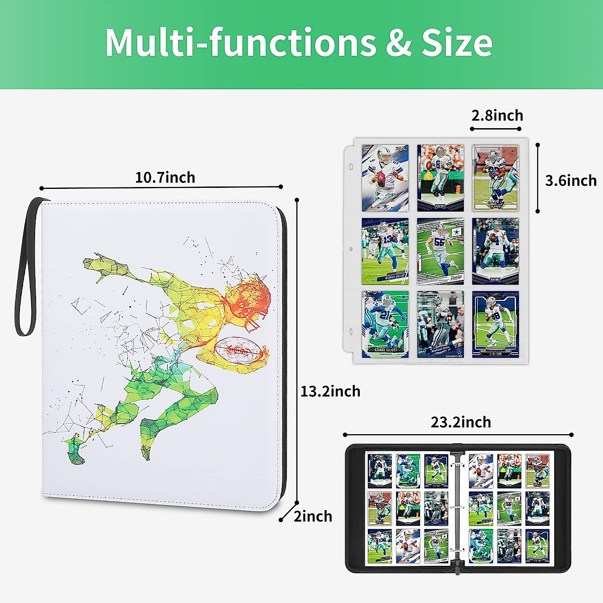 HESPLUS Football Card Binder with Sleeves, 900 Pockets Football Trading Card Holder, Sports Cards Storage Organizer for Football Basketball Baseball or Gaming Trading Cards with 50 Removable Sleeves