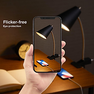 ONEXT LED Clip on Table Lamp with 1 USB Charging Port, Adjustable Neck, On/Off Switch, Modern Desk Lamp for Reading, Working, Studying, Gentle Warm White Light, Eye Protect