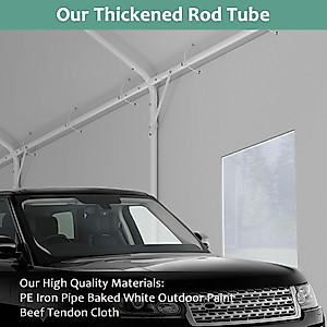 ROOMTEC Outdoor 13x20 FT Carport, Heavy Duty Canopy Storage Shed with Mesh Windows and Pure iron pipe, Waterproof Oxford Cloth, Removable Sidewalls & Doors, for Car, Boat, Party, Wedding, Light Grey