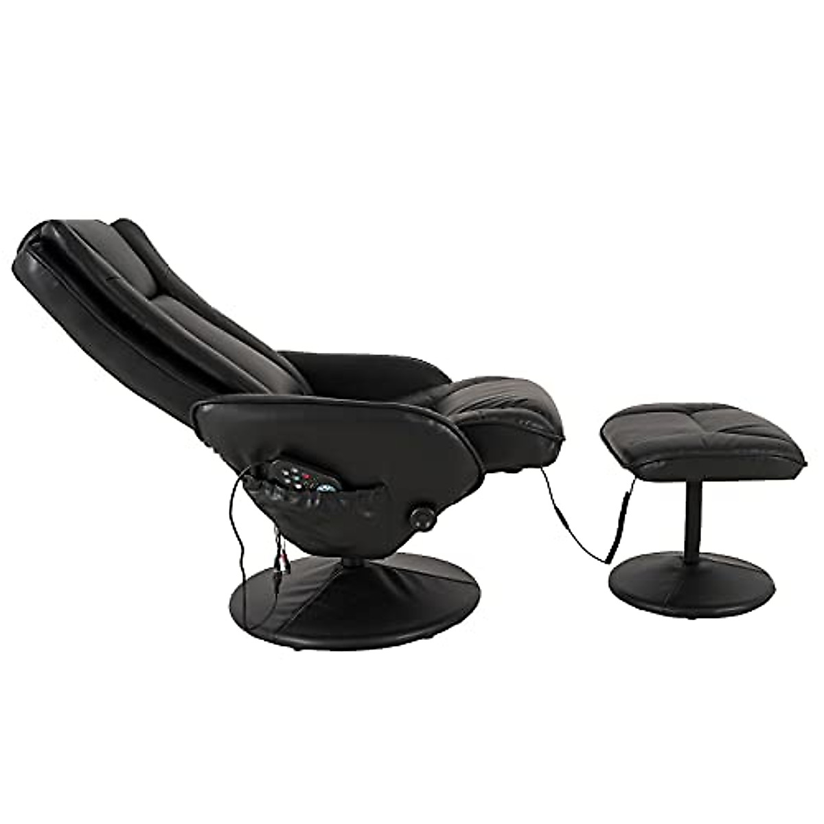 JC HOME Drammen Massaging Leather Recliner and Ottoman with Leather-Wrapped Base, Black
