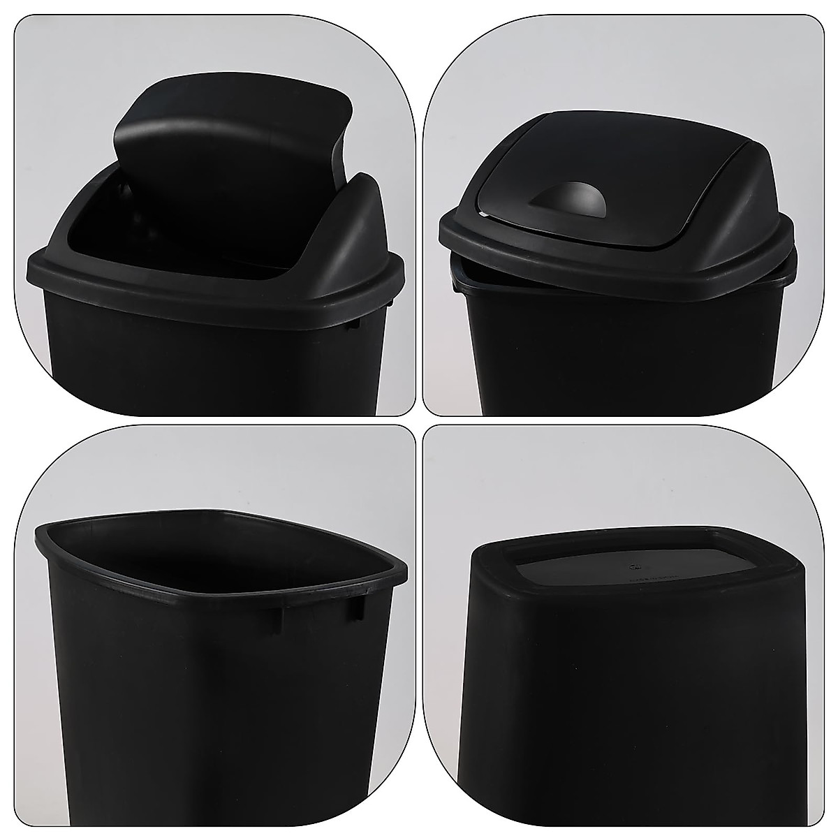 Obstnny 10 Gallon Plastic Swing Top Garbage Can Set of 4, Large Trash Can for Kitchen, Garden, Campus, Black