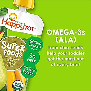 HAPPYTOT Organics Super Foods Stage 4, Super Foods Variety Pack, 4.22 Ounce Pouch (Pack of 16) packaging may vary