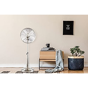 TinaMros 16'' Metal Pedestal Fan quiet, Standing Fan, High Velocity 3-Speed and Adjustable Height for Bedroom, Living Room, shop, Home, Office & College Dorm (Brushed Nickel)