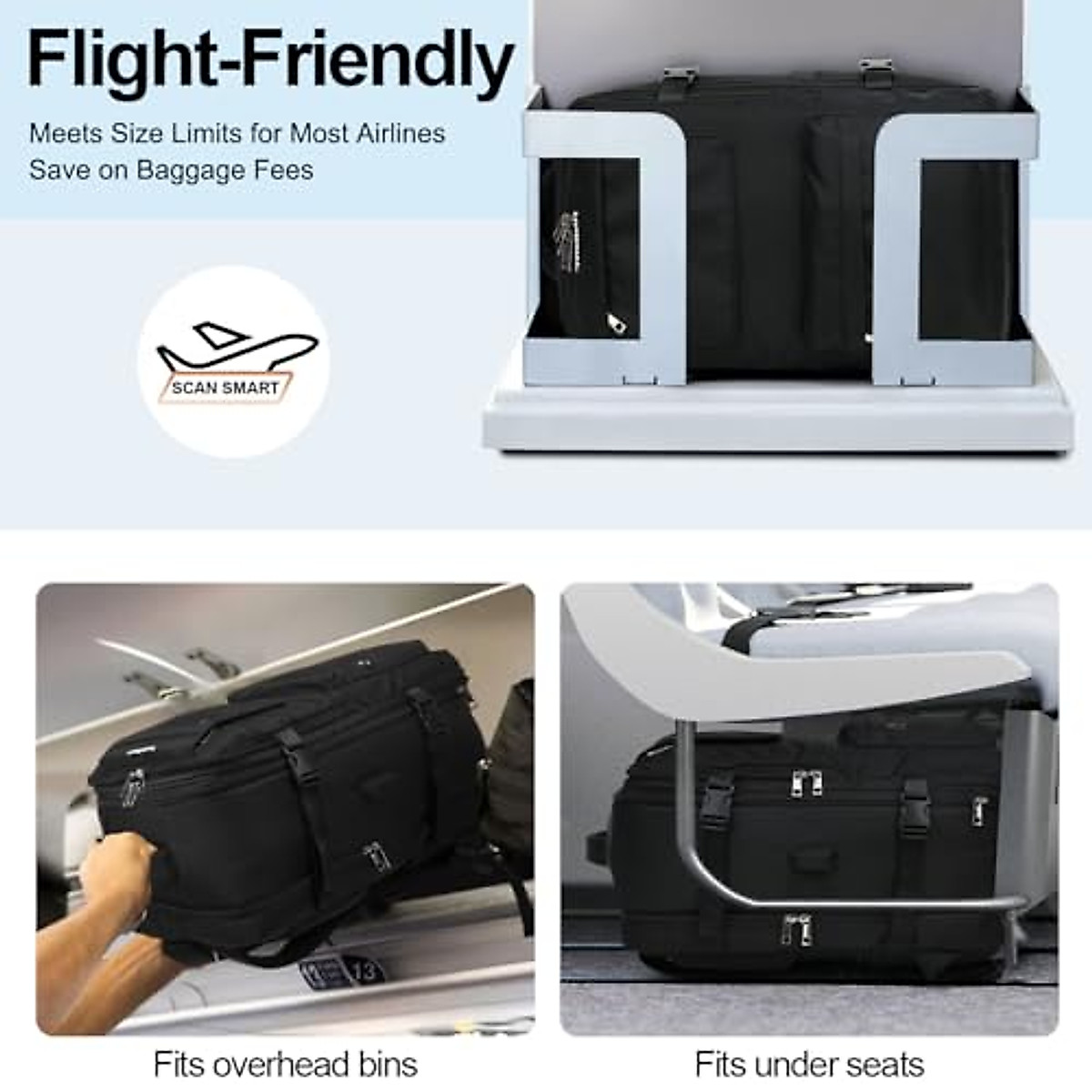 TRAVELHEART Travel Backpack for Women and Men - Large Expandable 45L with Shoe Compartment - Carry On Backpack for Airplanes - Flight Approved - Personal Item Size, Black