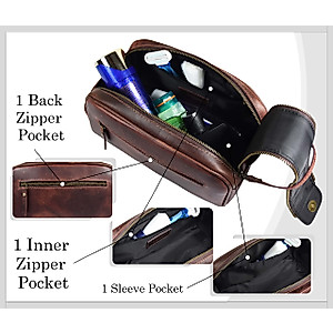 10" Premium Leather Toiletry Travel Pouch With Waterproof Lining | King-Size Handcrafted Vintage Dopp - Kit By Aaron Leather Goods (Dark Brown)