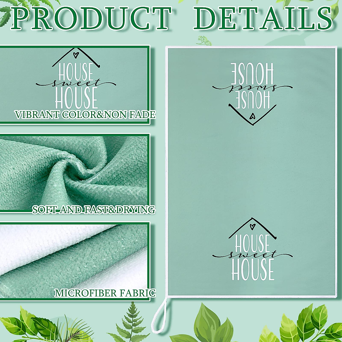Bencailor 4 Pieces Eucalyptus Kitchen Towels 16 x 24 Inch Green Dish Towels Greenery House Hand Towels Absorbent Soft Microfiber Tea Towels for Home Wedding Kitchen Drying Towel