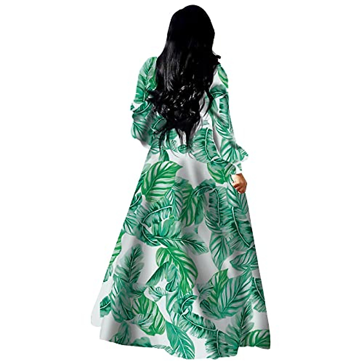 BOGURST Women's Hawaiian Dresses for Women Plus Size Summer V Neck Chiffon Maxi Dress Beach Sundresses Green XL