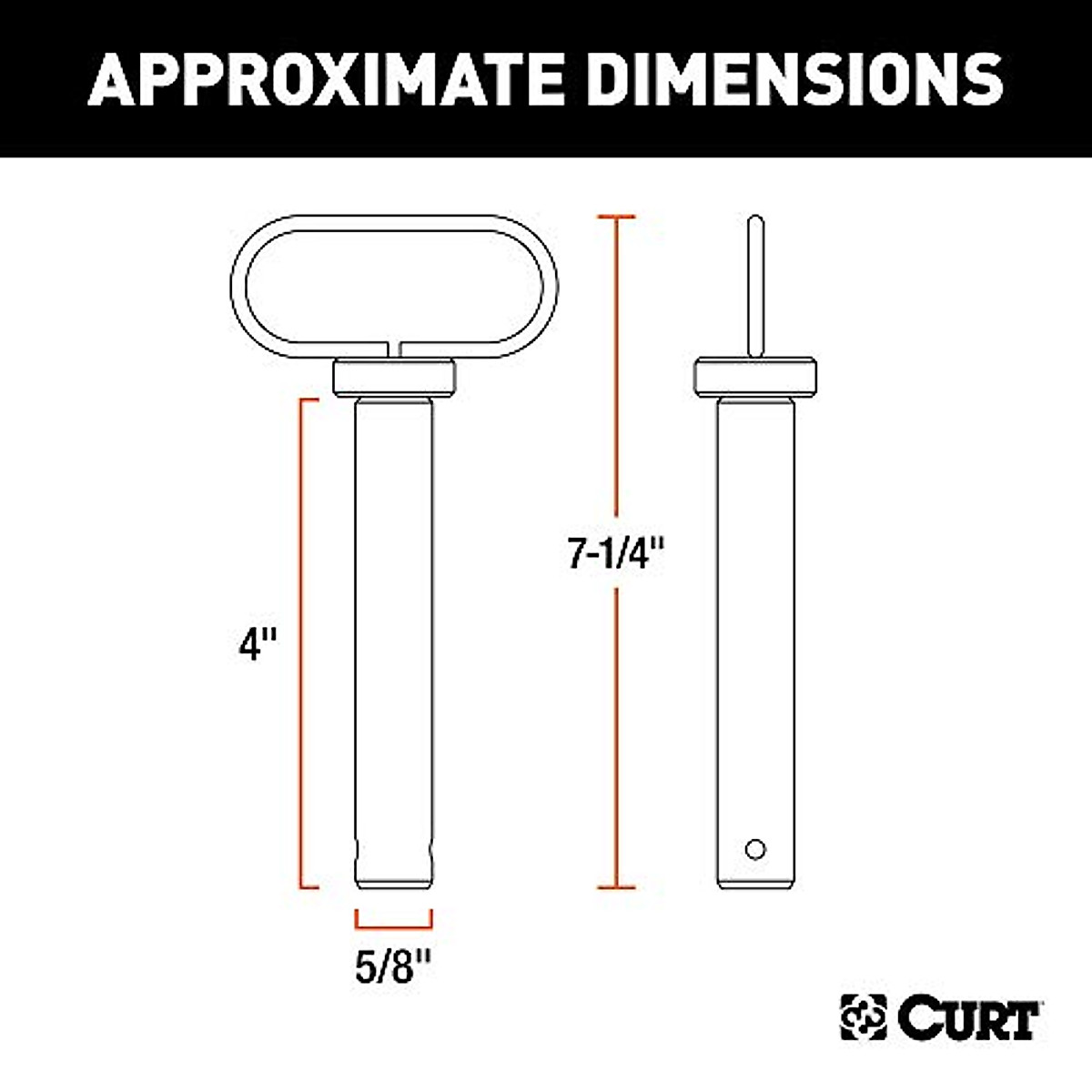 CURT 45804 5/8 x 4-Inch Clevis Pin Hitch with Rubber-Coated Handle and Clip, CARBIDE BLACK POWDER COAT